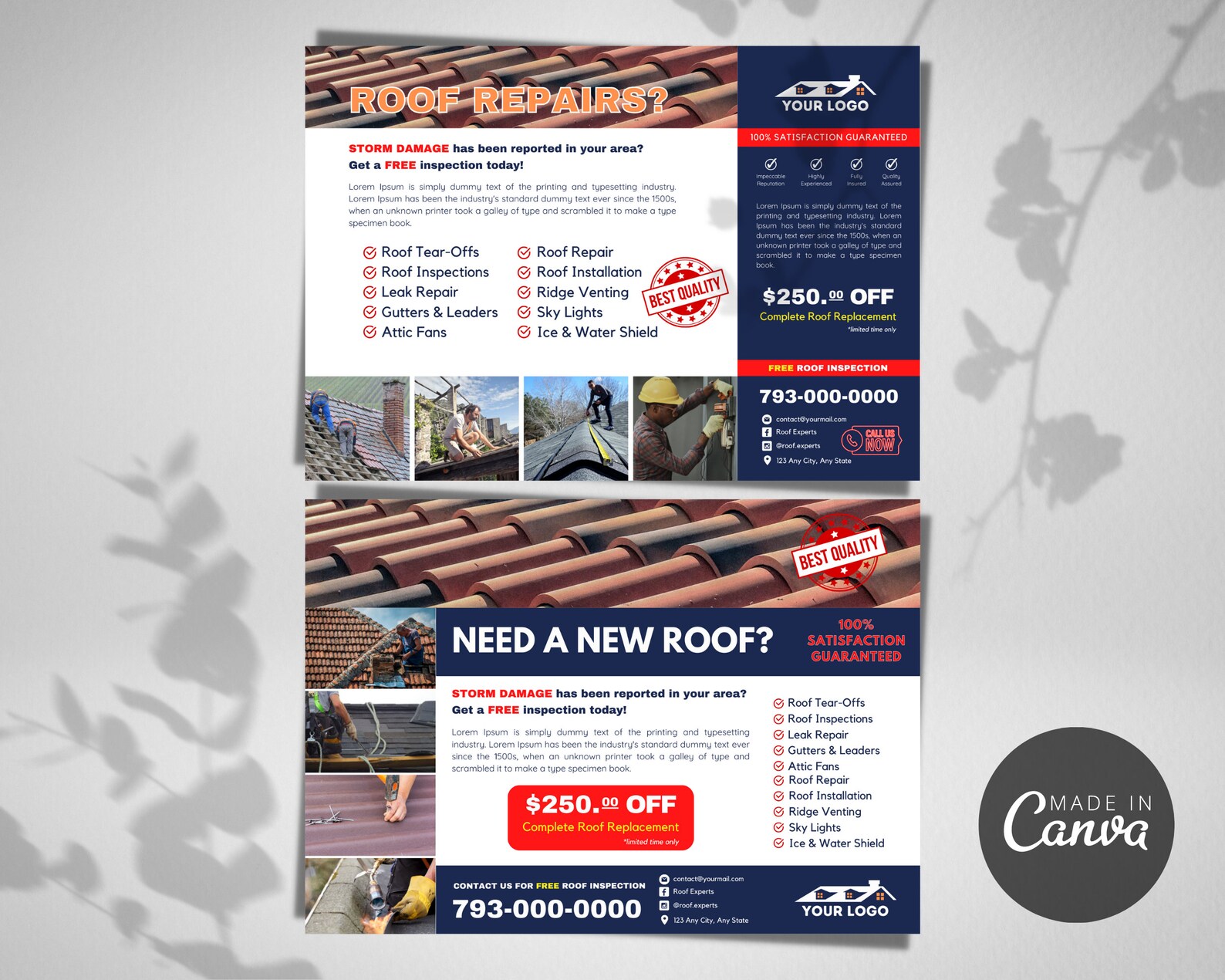 Roof Repair Flyer Template: Roofing Experts, Customizable Canva Design ...