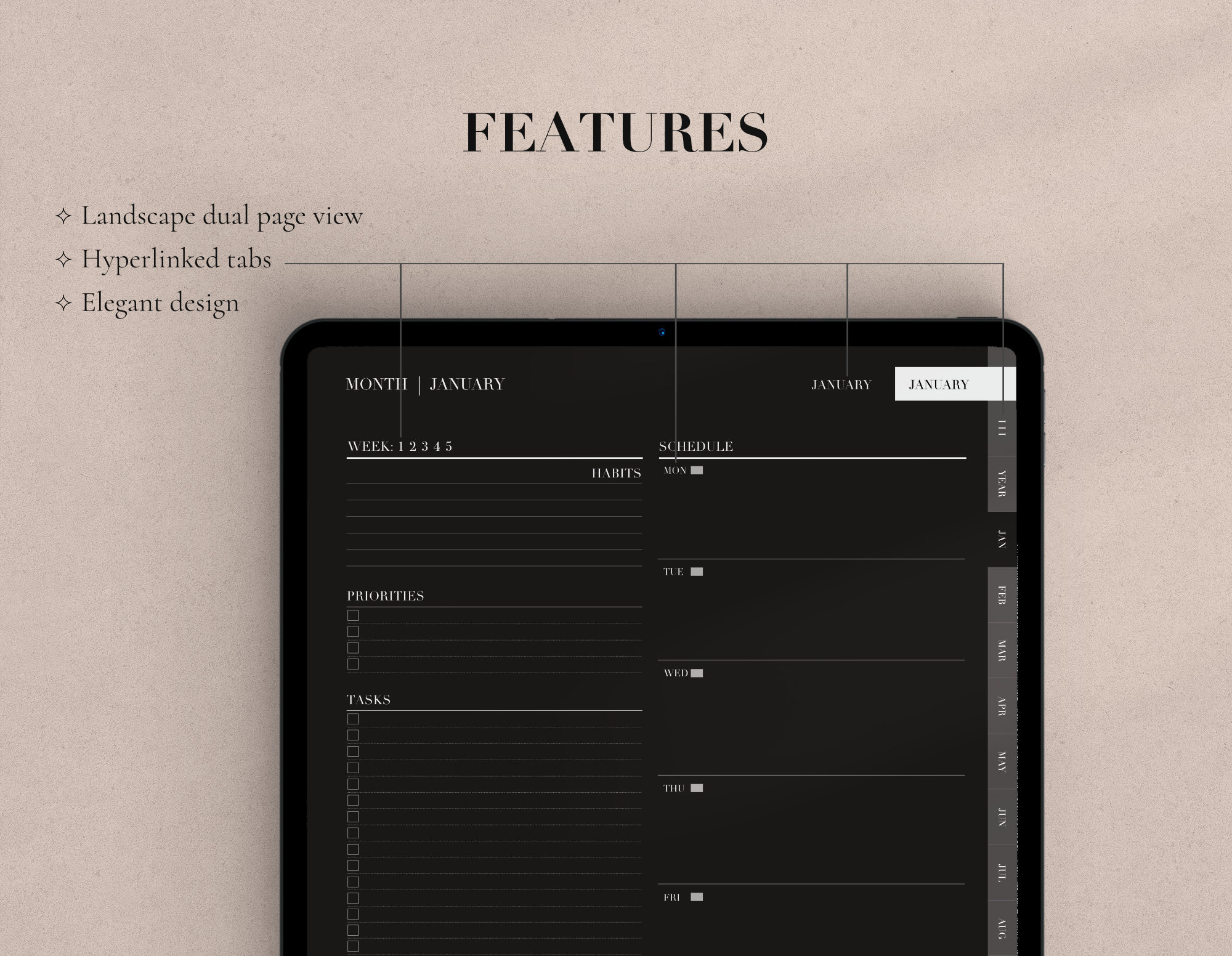 Daily Digital Planner for Goodnotes Notability, Luxe Dark Mode Daily ...