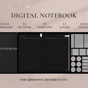 Landscape Digital Notebook in Dark Mode Hyperlinked Tabs - Etsy