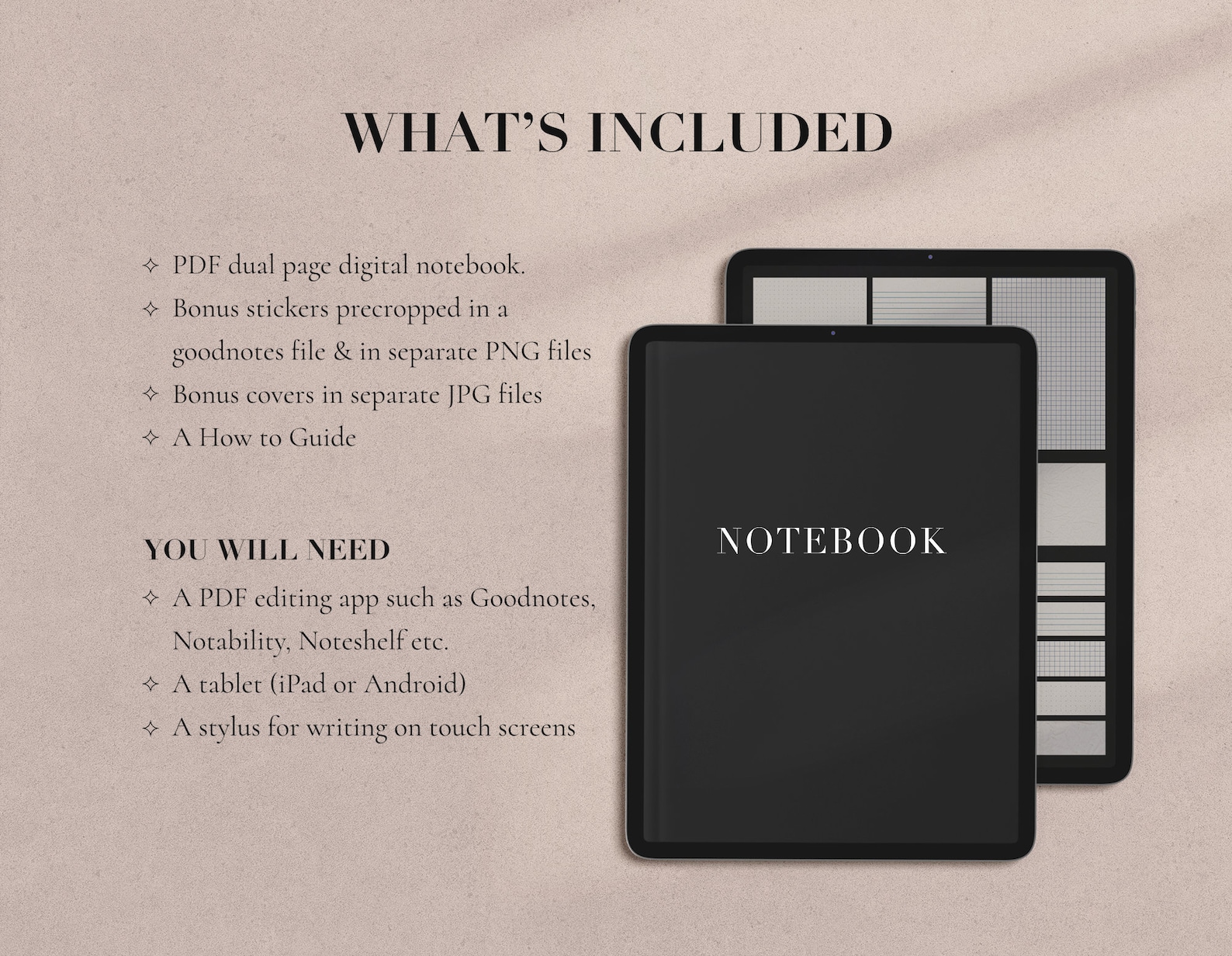 Landscape Digital Notebook in Dark Mode, Hyperlinked Tabs, Note ...