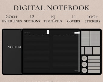 Landscape Digital Notebook Boho, Hyperlinked Tabs, Note Templates for ...