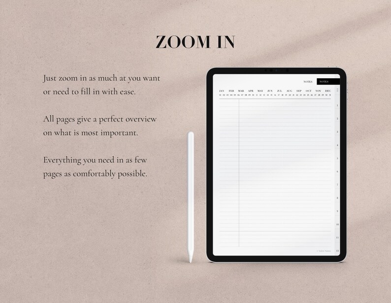 Landscape Digital Notebook B&W, Hyperlinked Tabs, Note Templates for ...