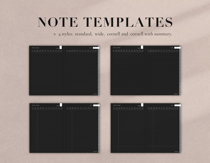 Landscape Digital Notebook in Dark Mode, Hyperlinked Tabs, Note ...