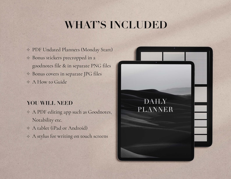 Compact Daily Digital Planner, Luxe Dark Mode, Daily Weekly All-in-one ...