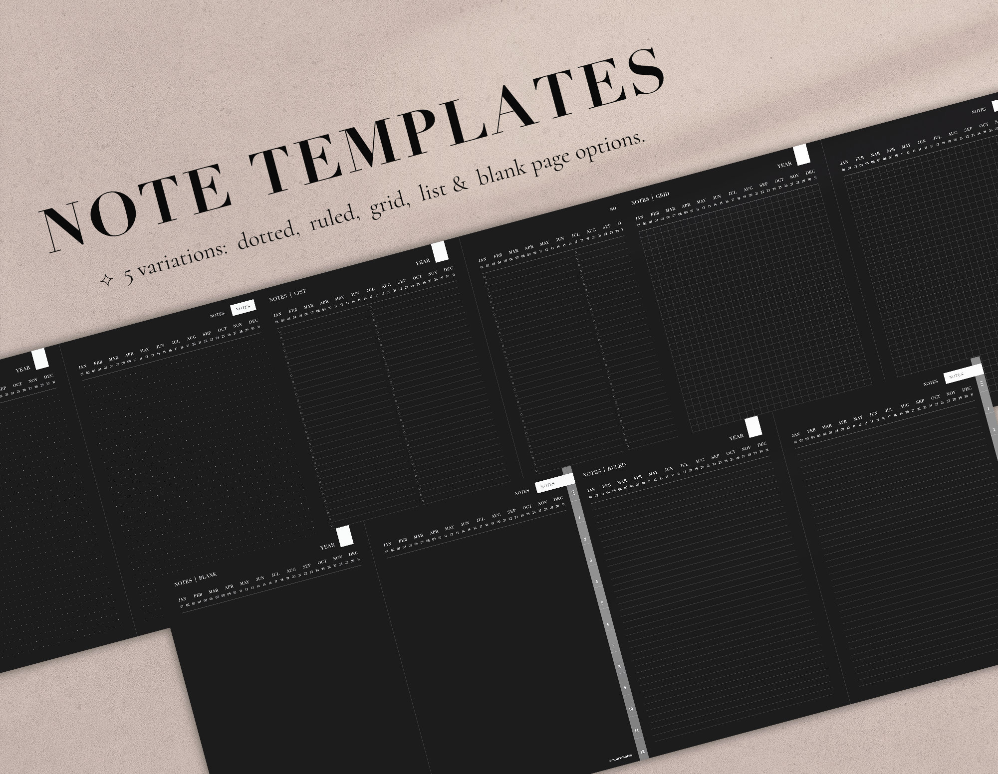 Landscape Digital Notebook in Dark Mode Hyperlinked Tabs - Etsy