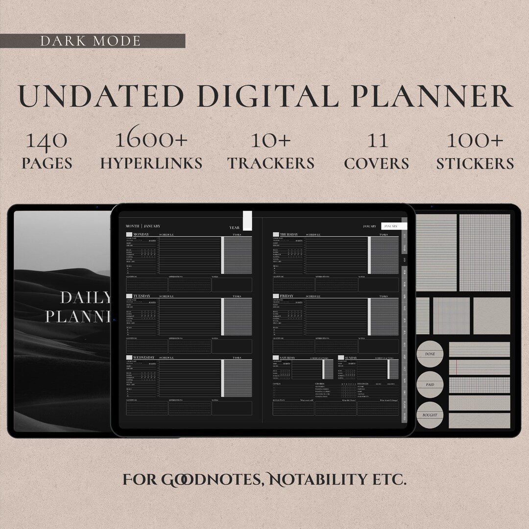 Compact Daily Digital Planner, Luxe Dark Mode, Daily Weekly All-in-one ...