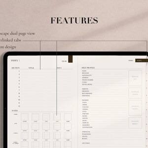 Landscape Digital Notebook Boho, Hyperlinked Tabs, Note Templates for ...