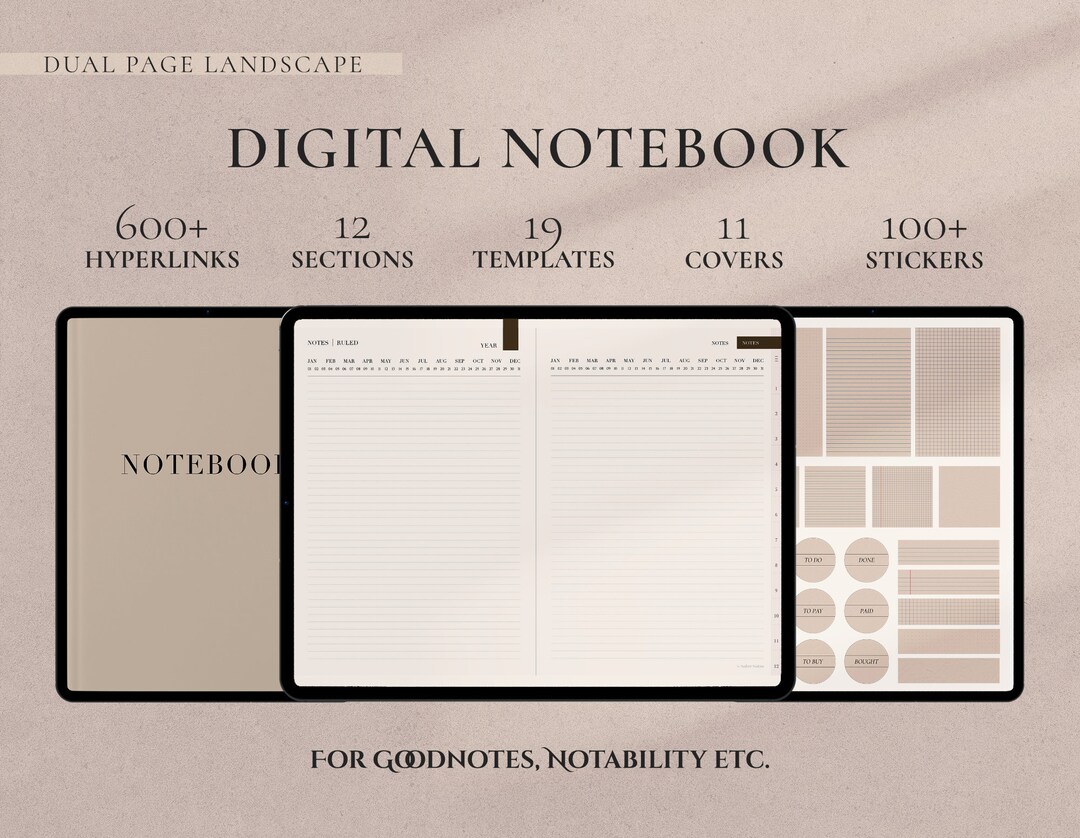 Landscape Digital Notebook Boho Hyperlinked Tabs Note - Etsy