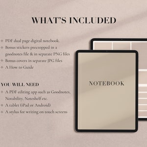 Landscape Digital Notebook Boho, Hyperlinked Tabs, Note Templates for ...