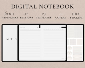 Landscape Digital Notebook Boho, Hyperlinked Tabs, Note Templates for ...