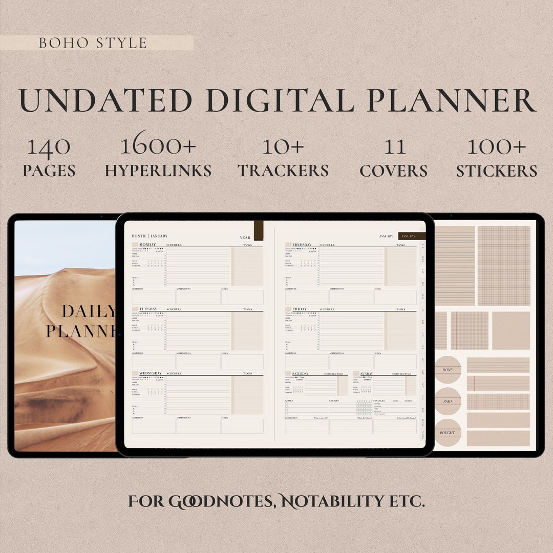 Compact Daily Digital Planner, Luxe Boho Style, Daily Weekly All-in-one ...