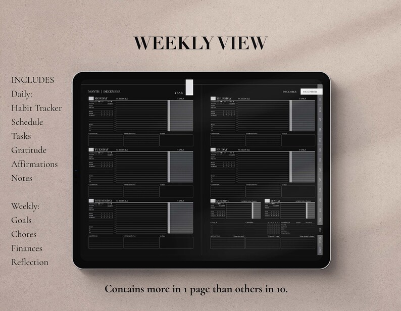 Compact Daily Digital Planner, Luxe Dark Mode, Daily Weekly All-in-one ...