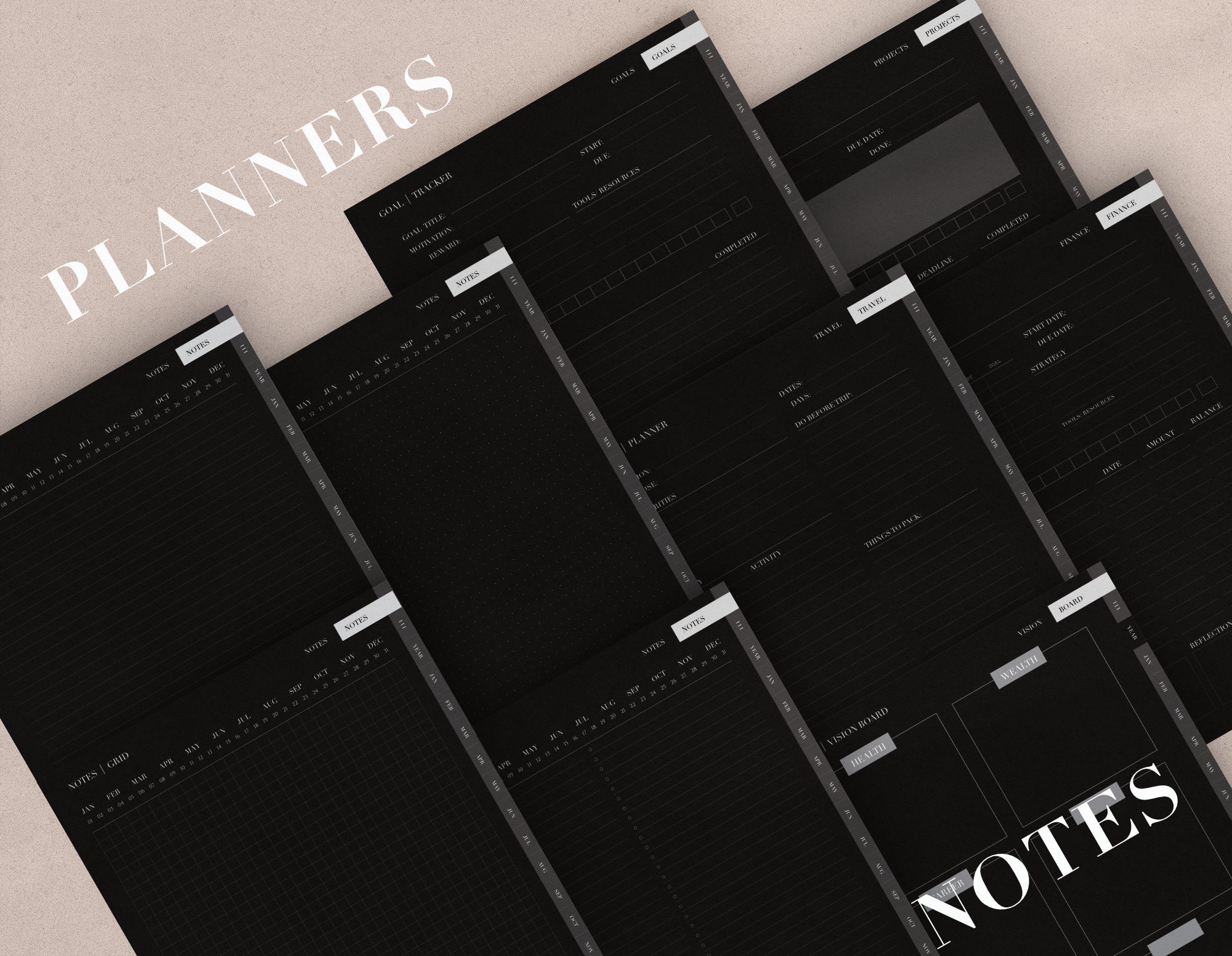 Daily Digital Planner for Goodnotes Notability, Luxe Dark Mode Daily ...