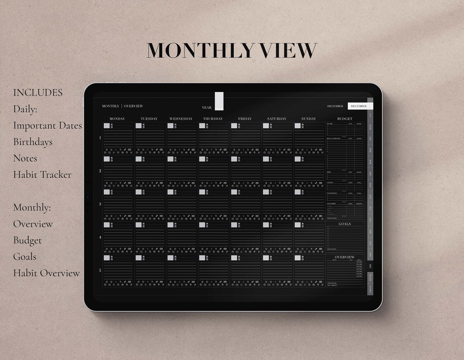 Compact Daily Digital Planner, Luxe Dark Mode, Daily Weekly All-in-one ...