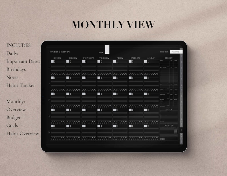 Compact Daily Digital Planner, Luxe Dark Mode, Daily Weekly All-in-one ...