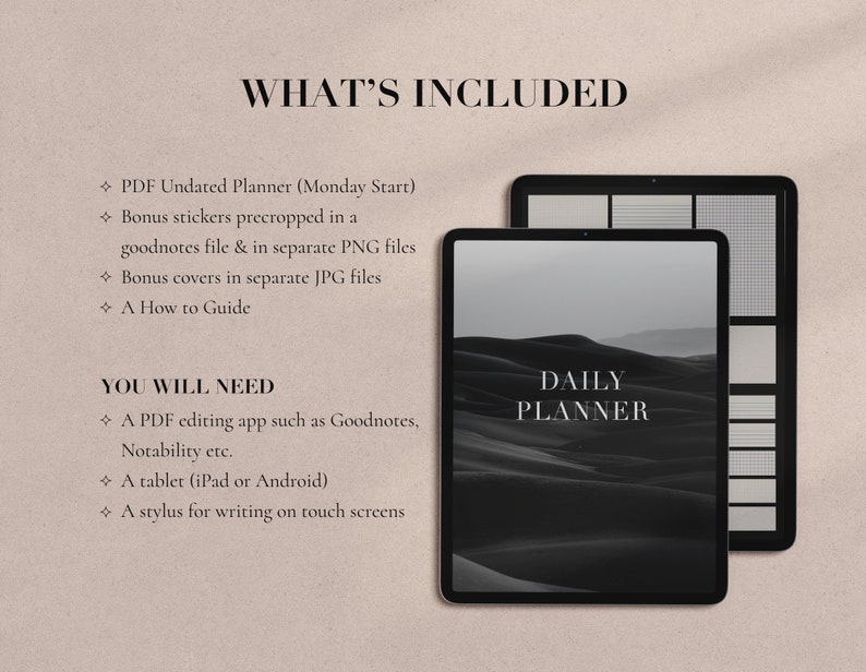 Daily Digital Planner for Goodnotes Notability, Luxe Dark Mode Daily ...