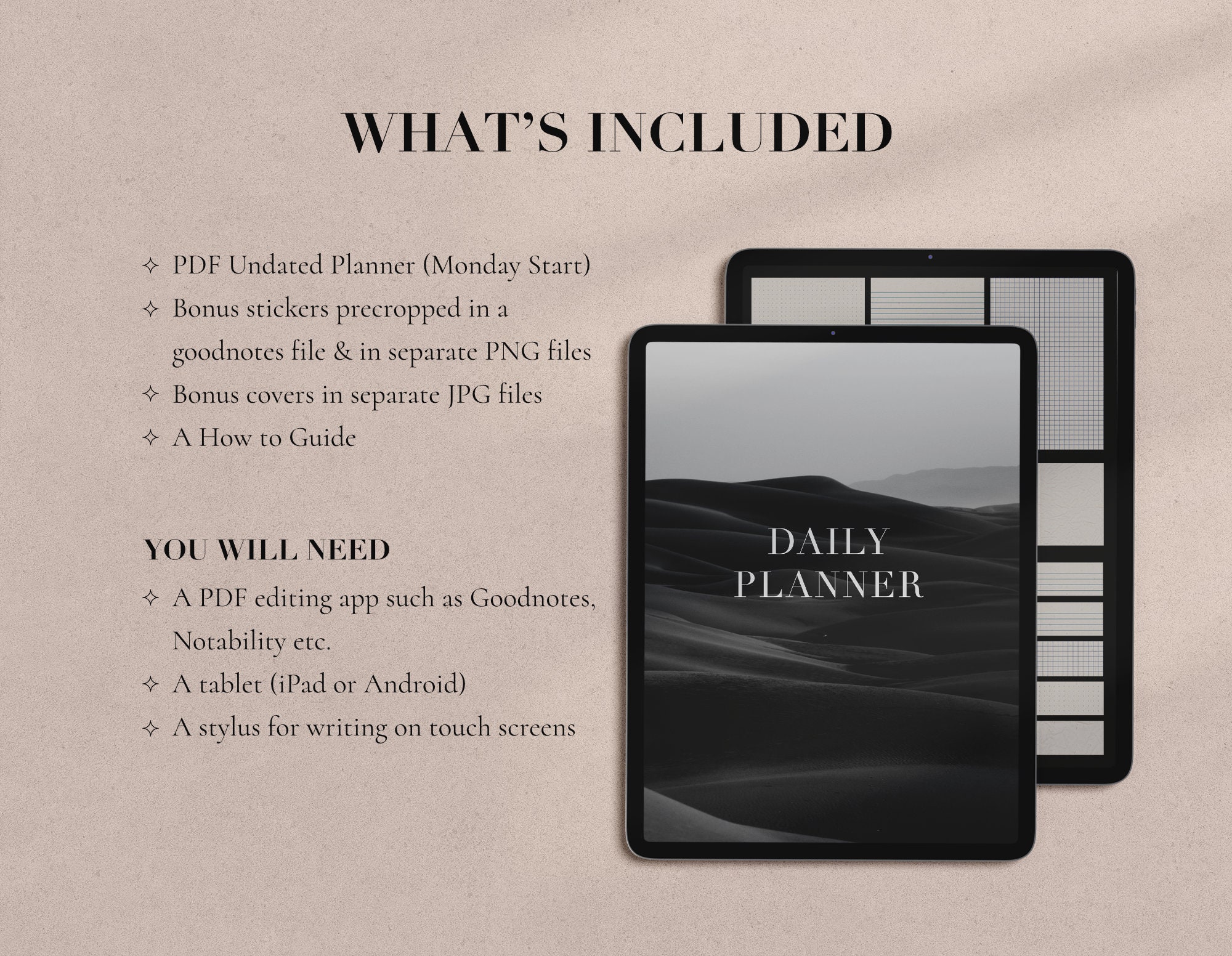 Daily Digital Planner for Goodnotes Notability, Luxe Dark Mode Daily ...