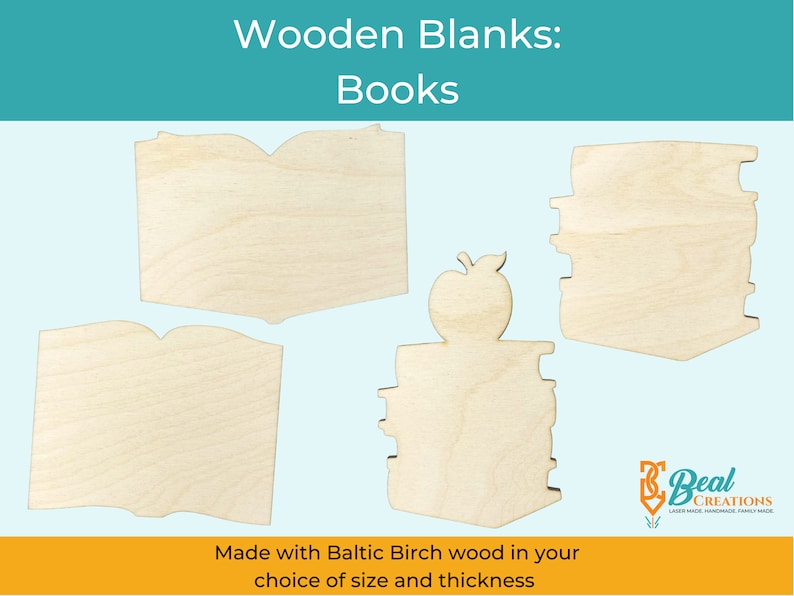 Book Wooden Blanks, Wooden Cutouts Books, Book Stacks, Open Book ...