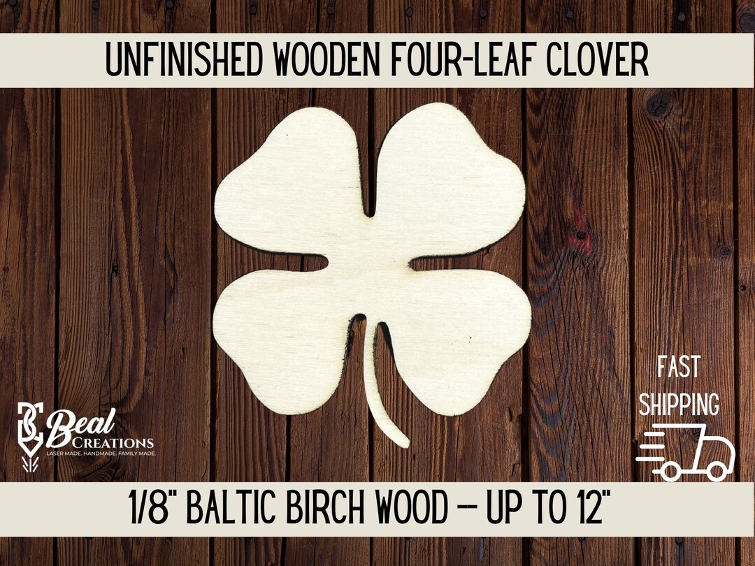 Wooden Four-leaf Clover Cutout, Wooden Four-leaf Clover Blank, Shamrock ...