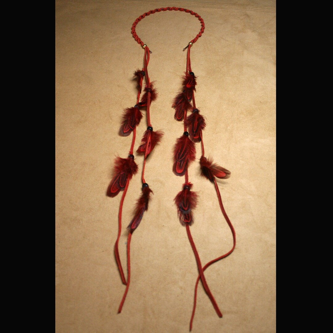 Native Red Suede Lacing & Red Pheasant Feather Headband - Etsy