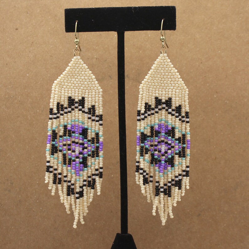 Purple Boho Seed Bead Fringe Earrings Native Design - Etsy