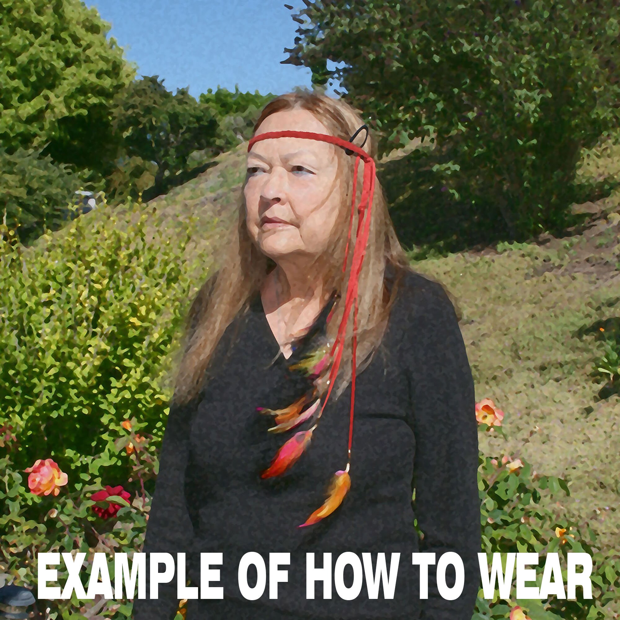 Native Red Leather Braided Headband With Cascading Feathers - Etsy