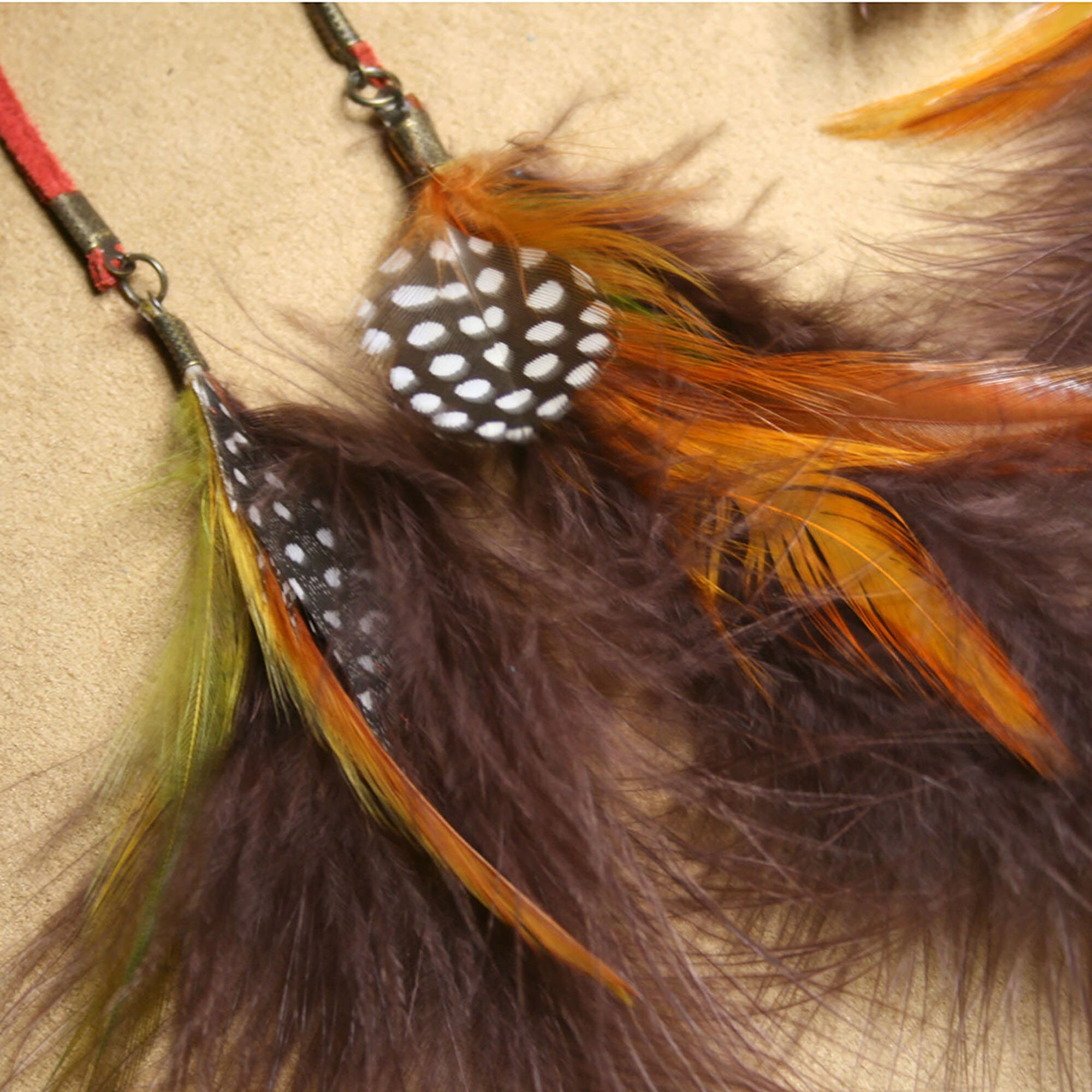 Native Red Leather Braided Headband With Cascading Feathers - Etsy