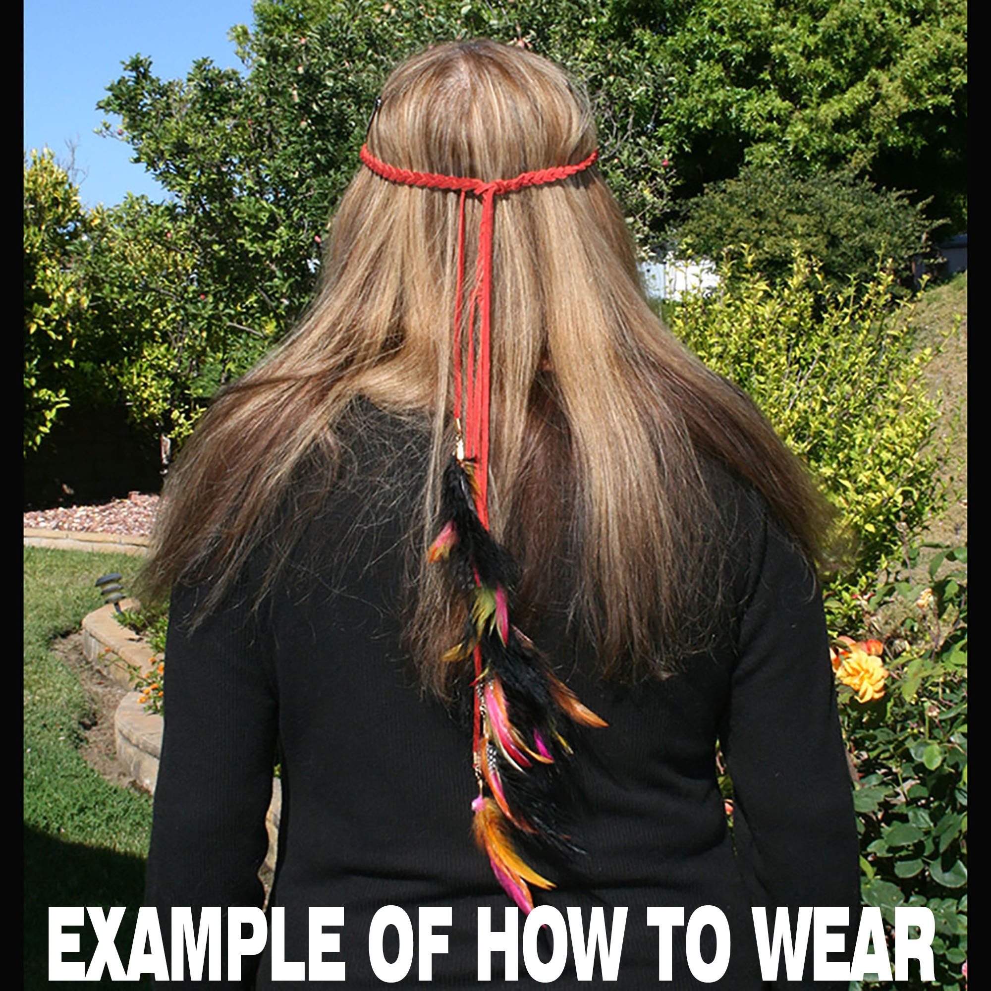 Native Red Leather Braided Headband With Cascading Feathers - Etsy
