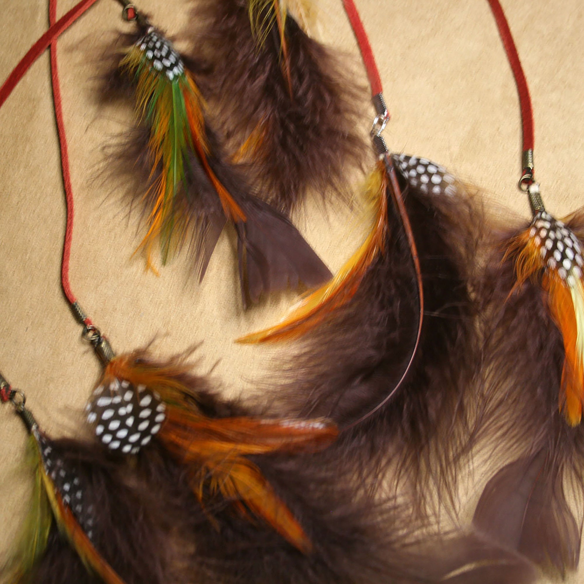 Native Red Leather Braided Headband With Cascading Feathers - Etsy