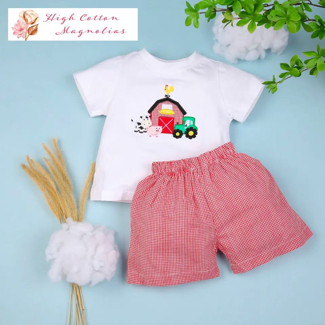 Down on the Farm Appliqued Boys Shorts Set | Farm Outfit | Farmer ...