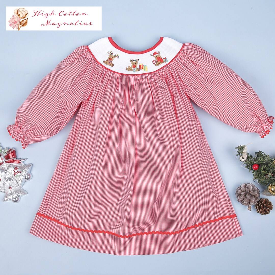 RUDOLPH the Red-nosed REINDEER Hand-smocked Girl's Dress Santa Smocked ...