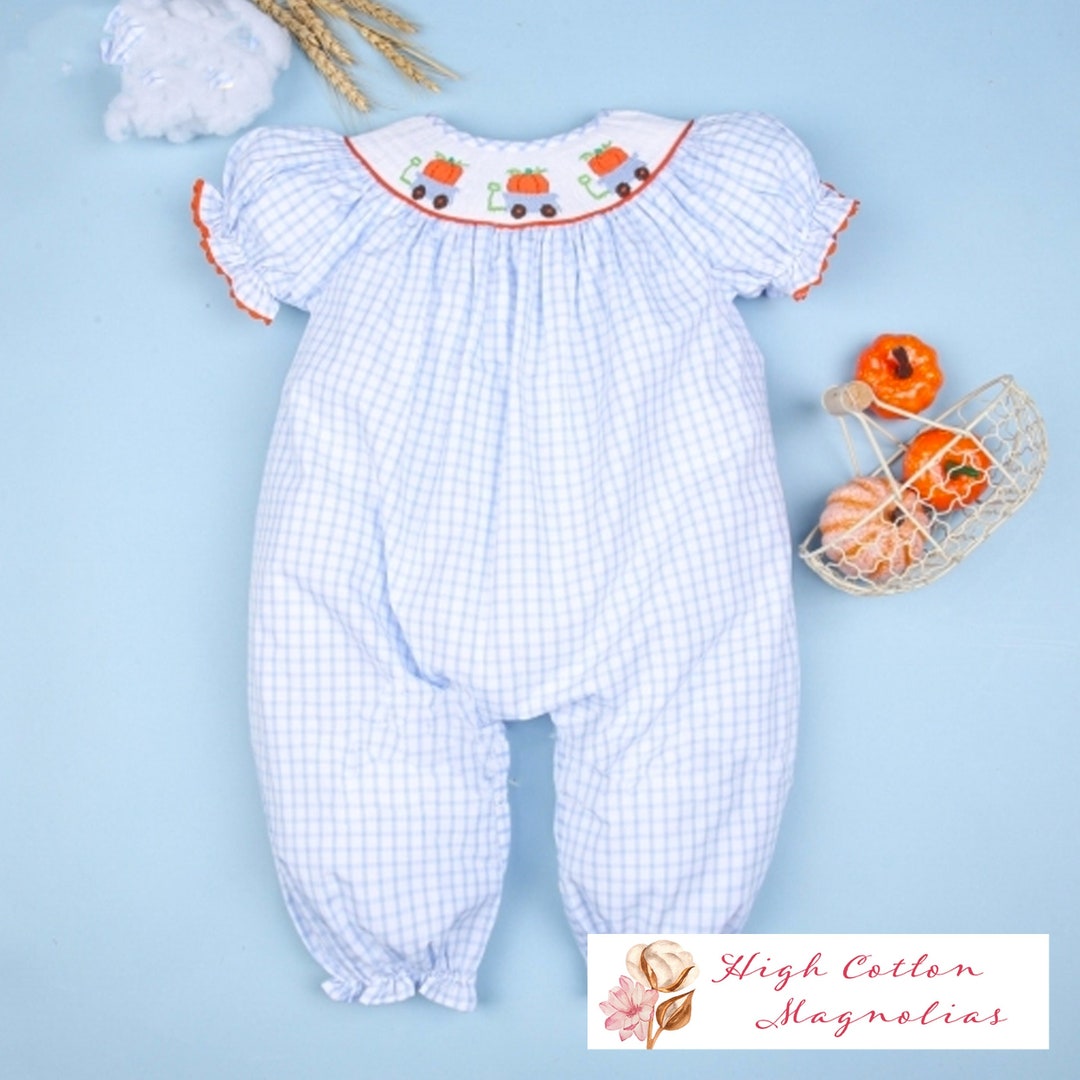 CART FULL of PUMPKINS Hand-smocked Girl's Bubble | Smocked Dress | Smocked Fall | Thanksgiving ...