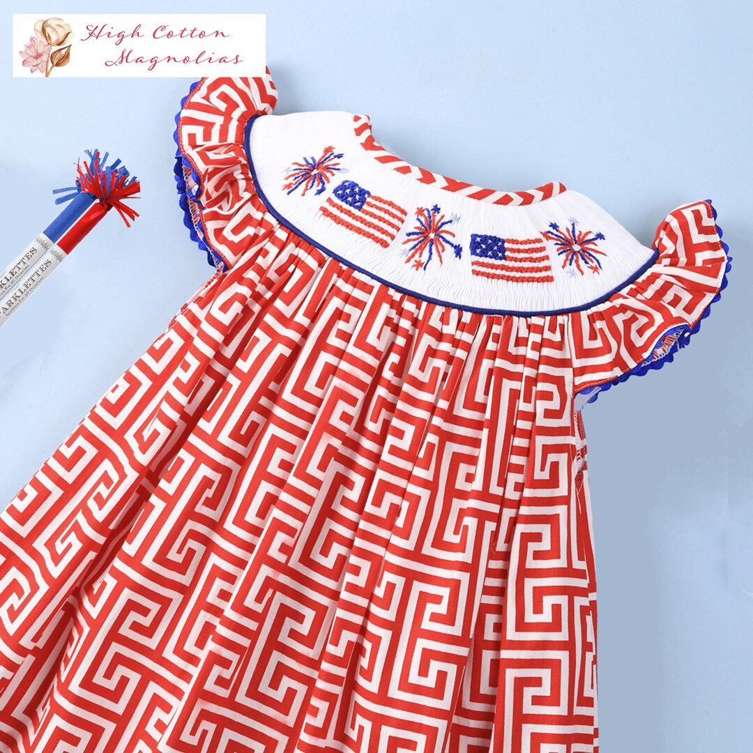 Baby YOU'RE A FIREWORK Hand-smocked 4th of July Bishop Dress Fireworks ...