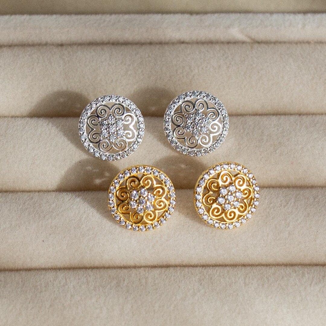 Dainty Hmong Stud Earrings, High Quality Silver Gold Cubic Zirconia ...