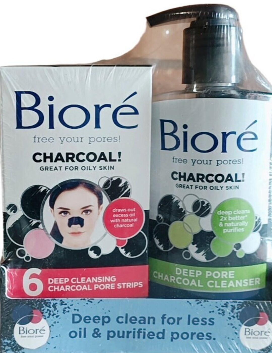 Biore Charcoal Face Cleansing Kit Pore Strips and Mask Face Cleanser ...