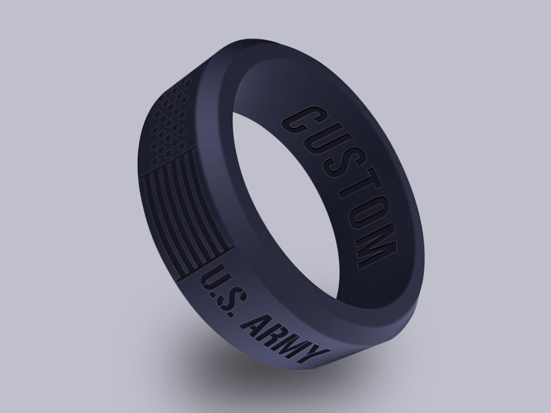 Wildfire Ring USA Army Flag Personalized Silicone Beveled Ring Engraved ...