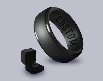 Personalized Engraved Silicone Ring 8MM Wedding Band for Men and Women ...