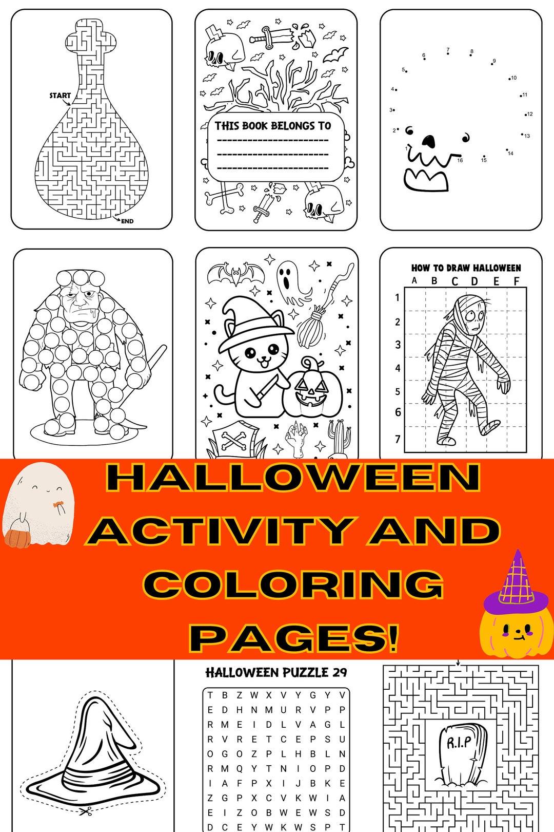 200 Halloween Coloring Pages for Kids,connect the Dots,mazes,kids ...