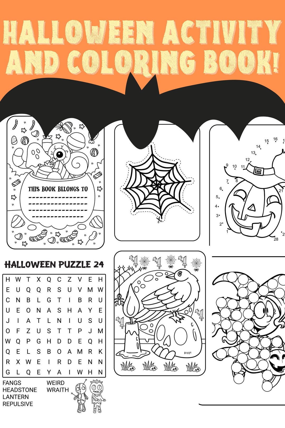 Kids Halloween Coloring and Activity Book, Halloween Activities, 200 ...