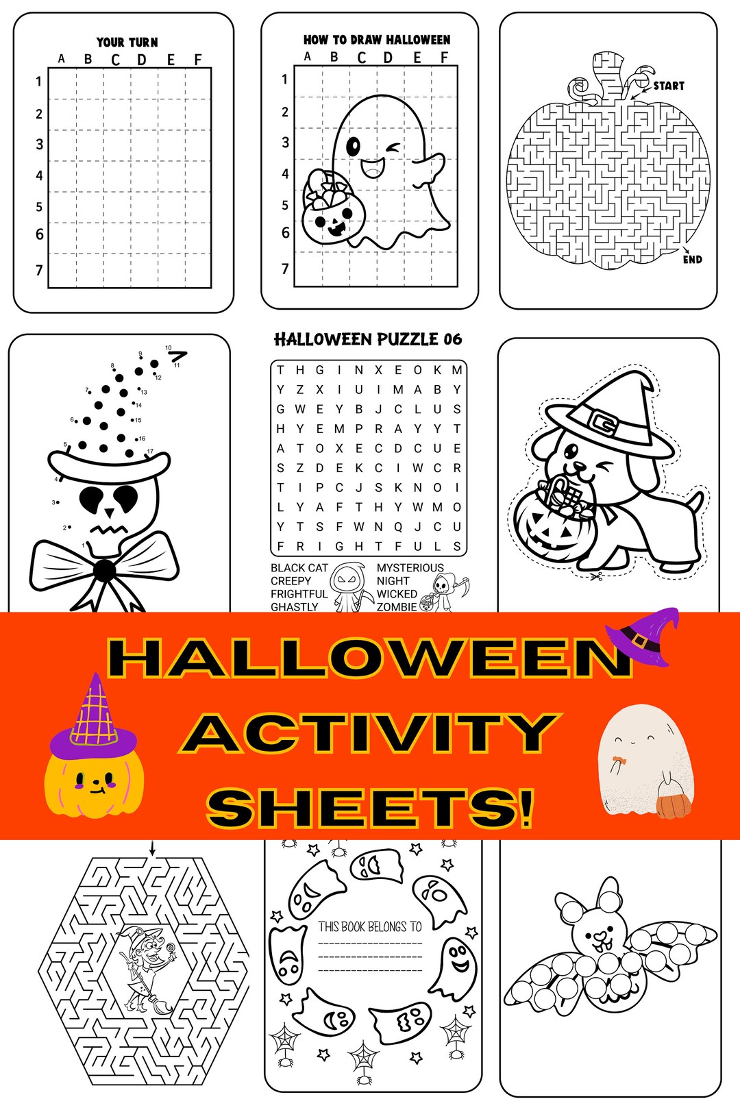 Halloween Coloring Pages for Kids,connect the Dots,mazes,200 Kids ...