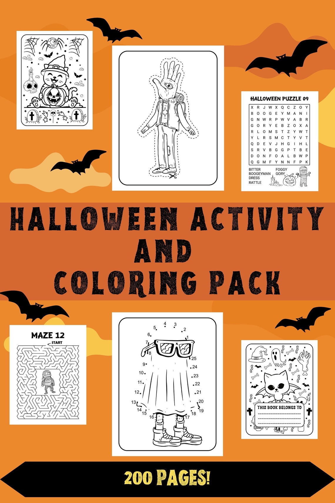 Halloween Printable Coloring and Activity Book for Kids, Halloween ...