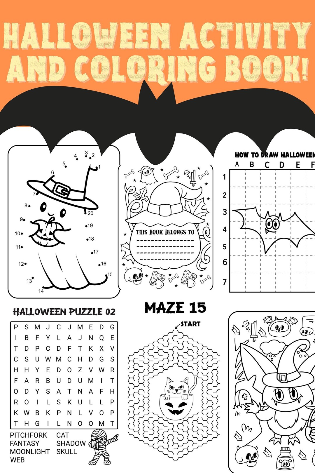 Kids Halloween Activity Book, Halloween Activities, 200 Pages, Party ...