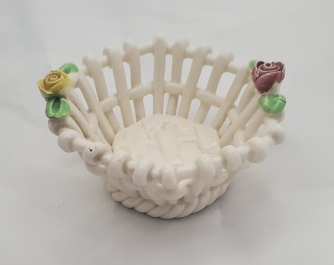 Small Handmade in Italy Pottery Woven Basket With Flowers. B-1 - Etsy
