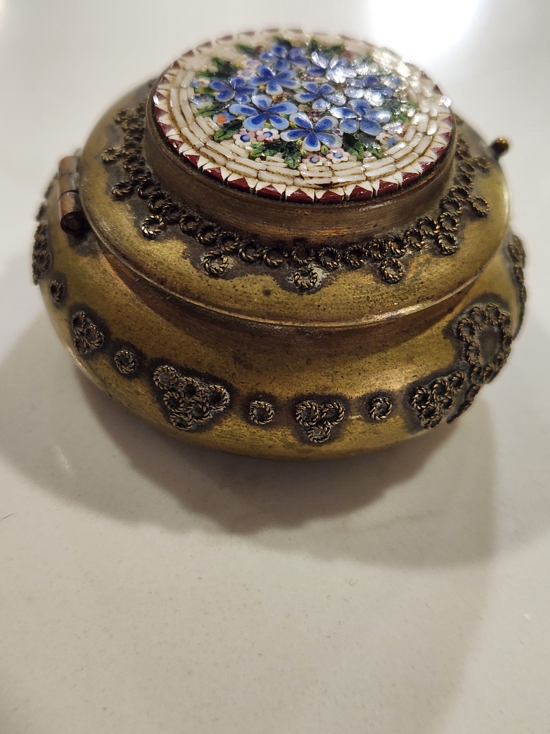 Vintage Roma Italy Brass Round Trinket Box With Mini Mosaic on Top - Etsy