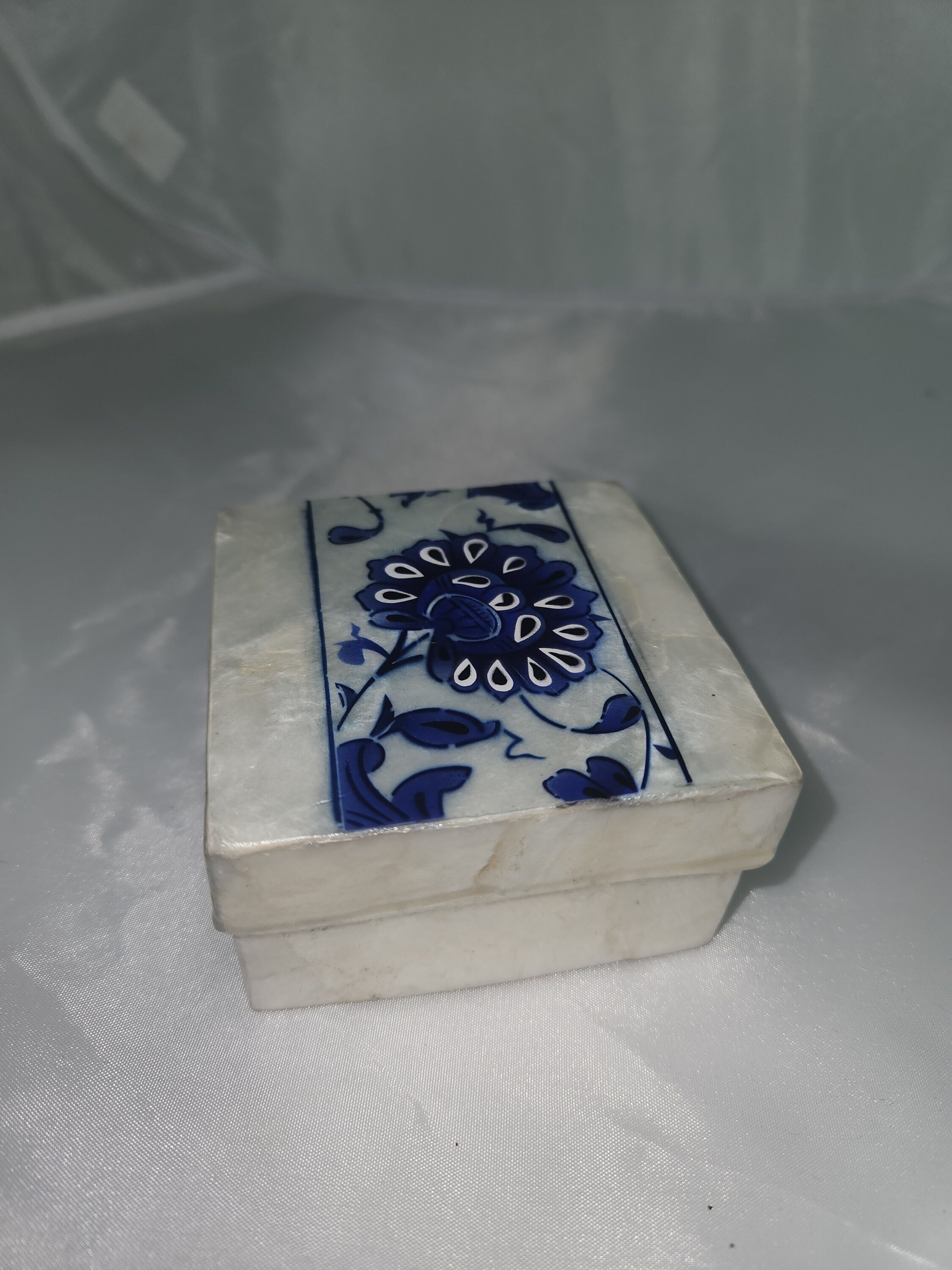 Capiz Shell Trinket Box With Blue Floral Design - Etsy