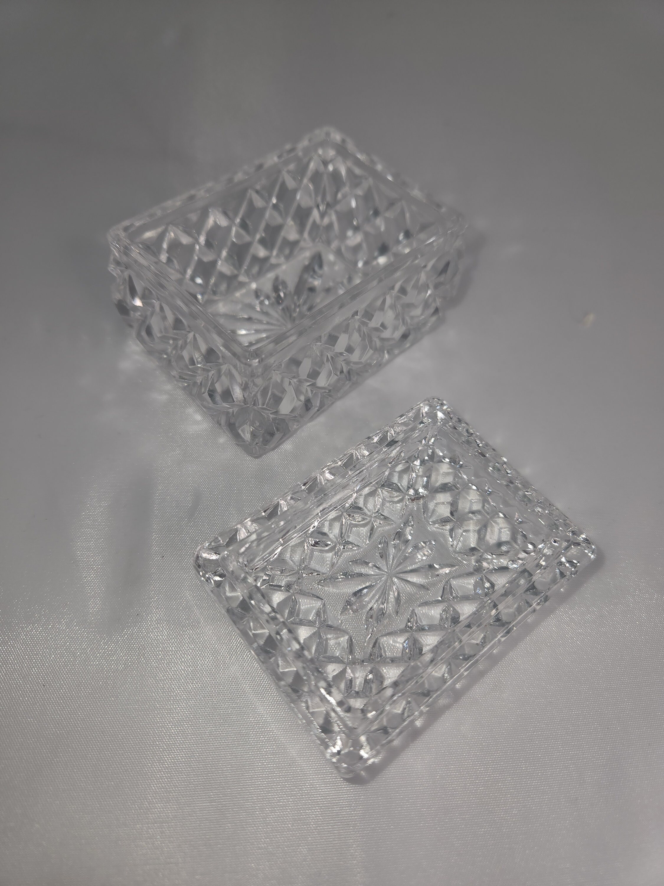 Vintage Crystal Glass Diamond Cut Jewelry Trinket Dish - Etsy