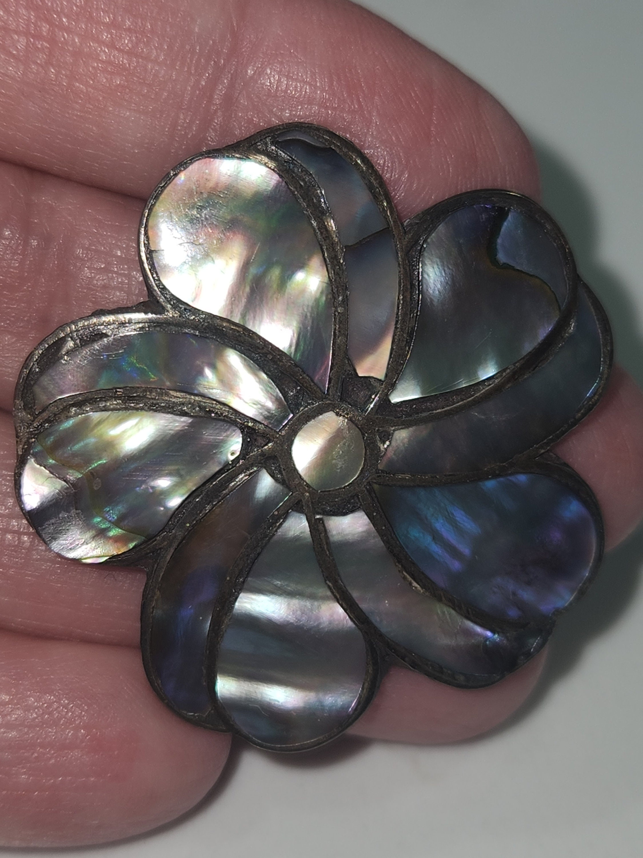 Vintage Sterling Silver Abalone Shell Pin Brooch - Etsy