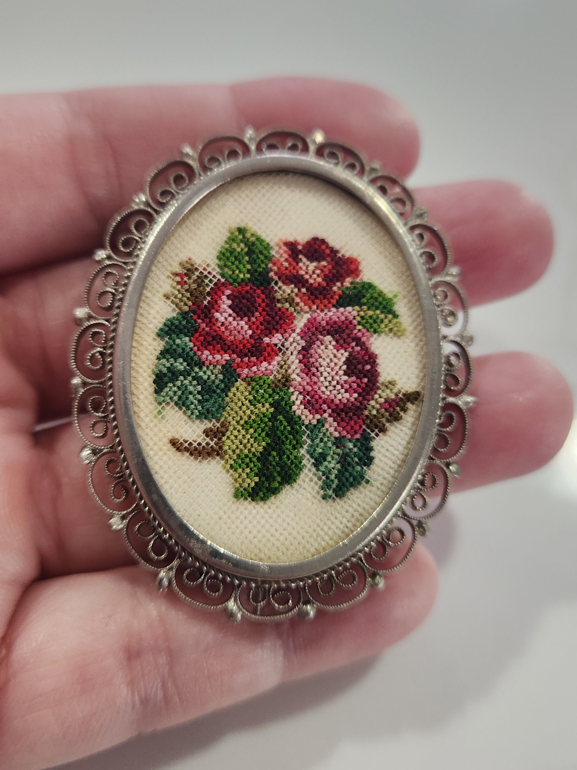 Vintage Petit Point Needlepoint Embroidered Floral Rose Flower - Etsy