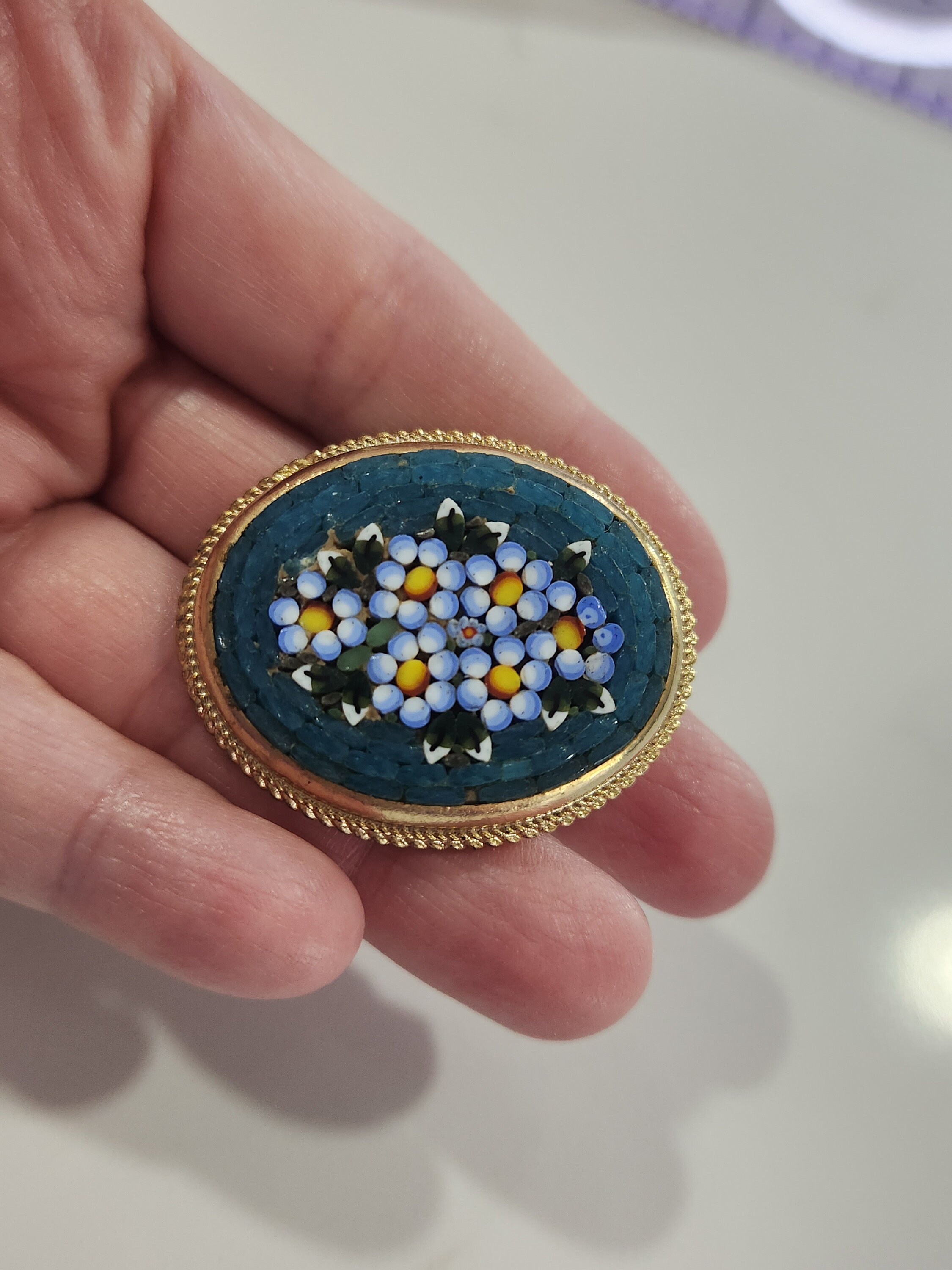 Vintage Italian Oval Shaped Micro Mosaic Pin Brooch - Etsy