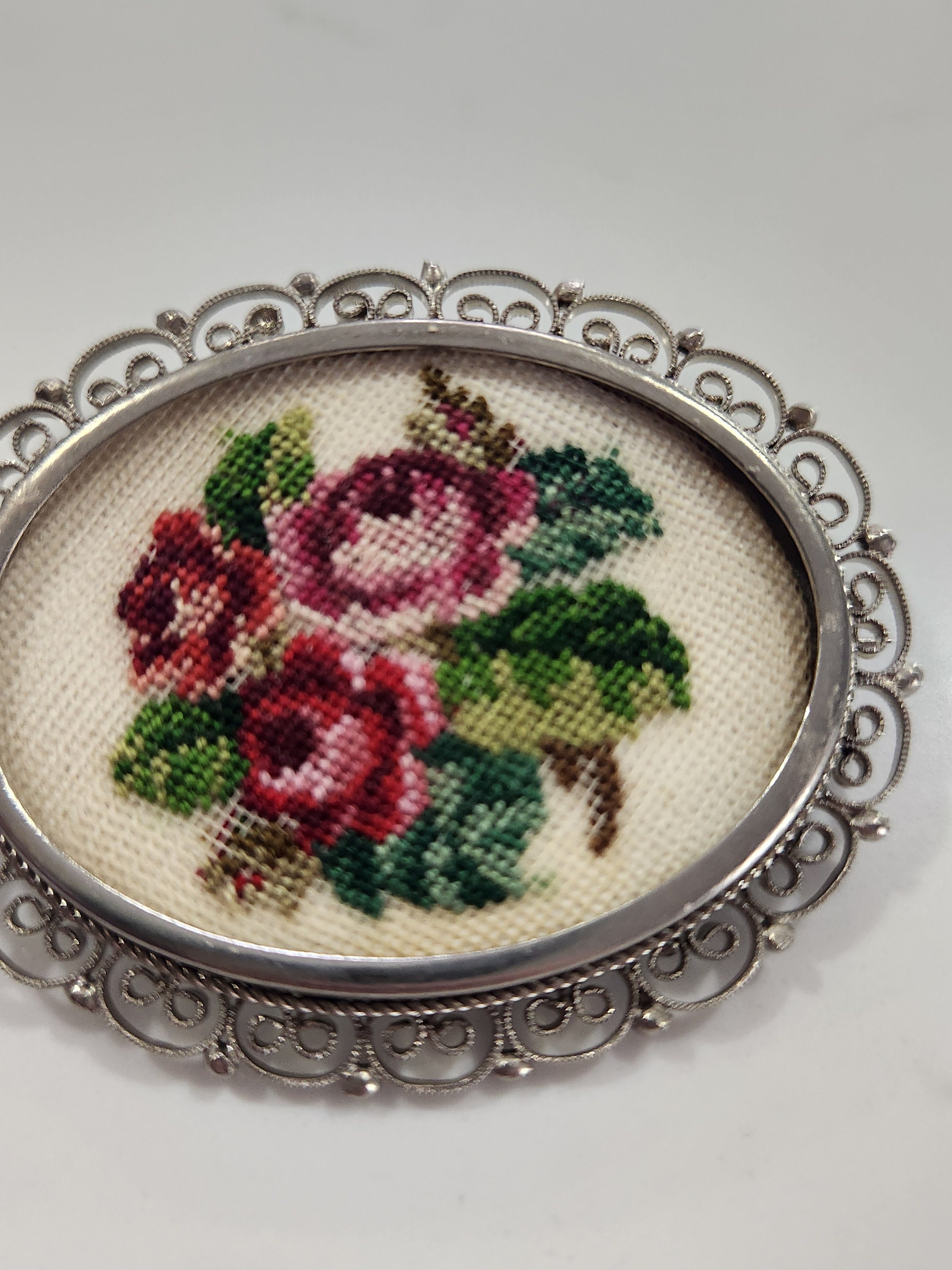 Vintage Petit Point Needlepoint Embroidered Floral Rose Flower - Etsy